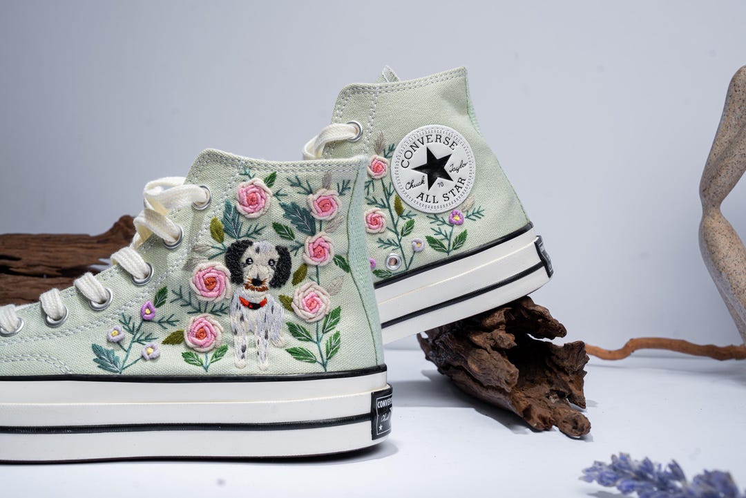 Custom Dog Embroidered Converse High Tops: Handmade Pet Portrait Shoes ...