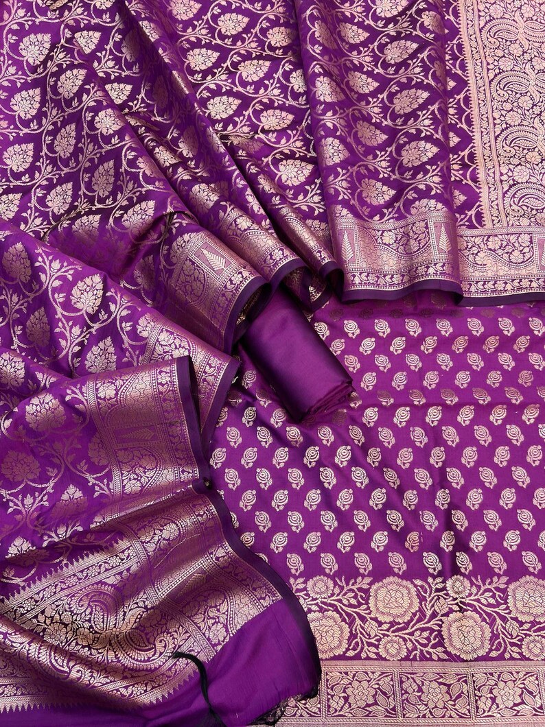 Pure Banarasi Silk Alfi Booti Suit Material | Suit Material | Dress ...