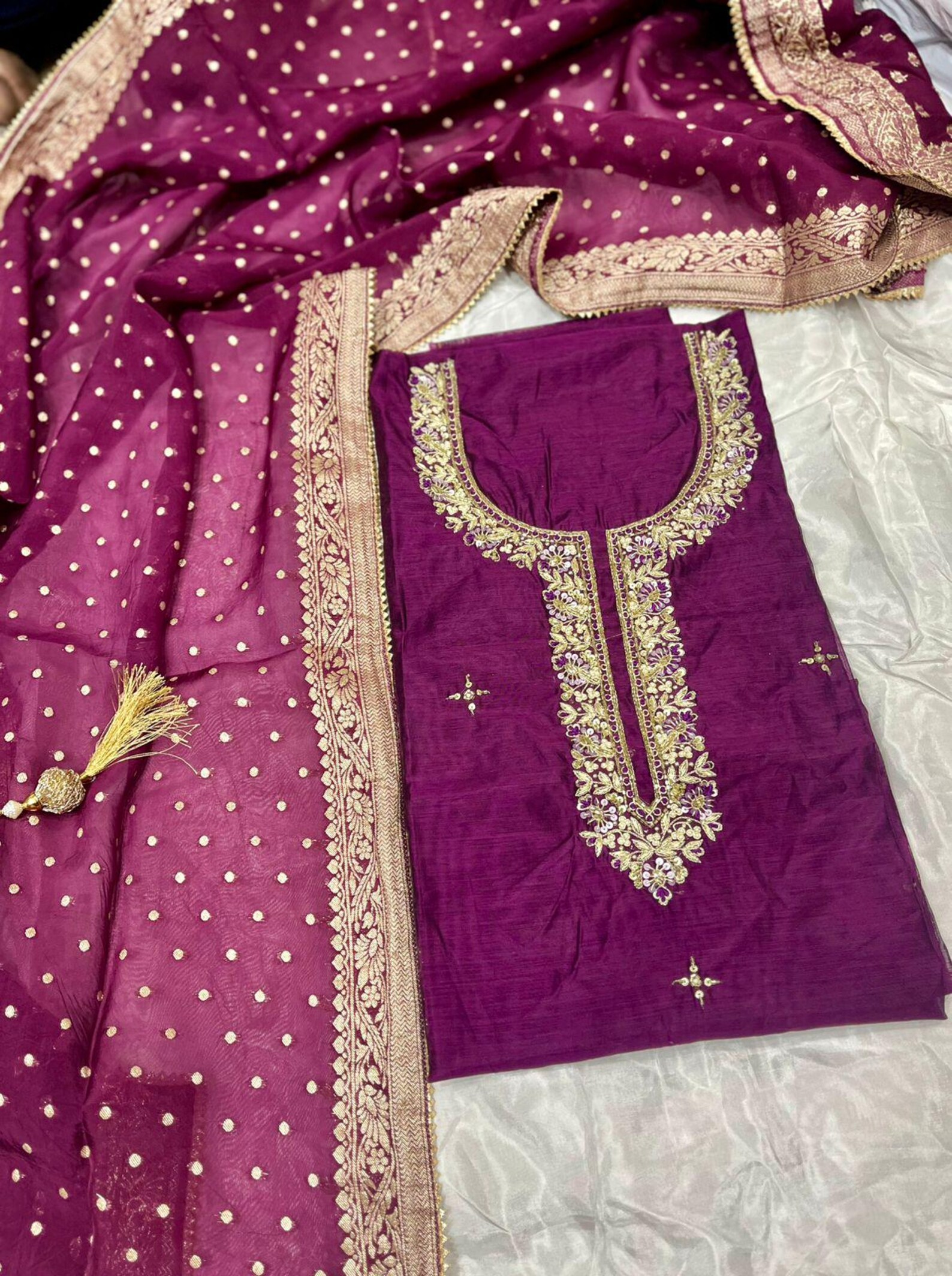 Chanderi Suit Material With Zardozi Hand Work Dress Material Suit ...