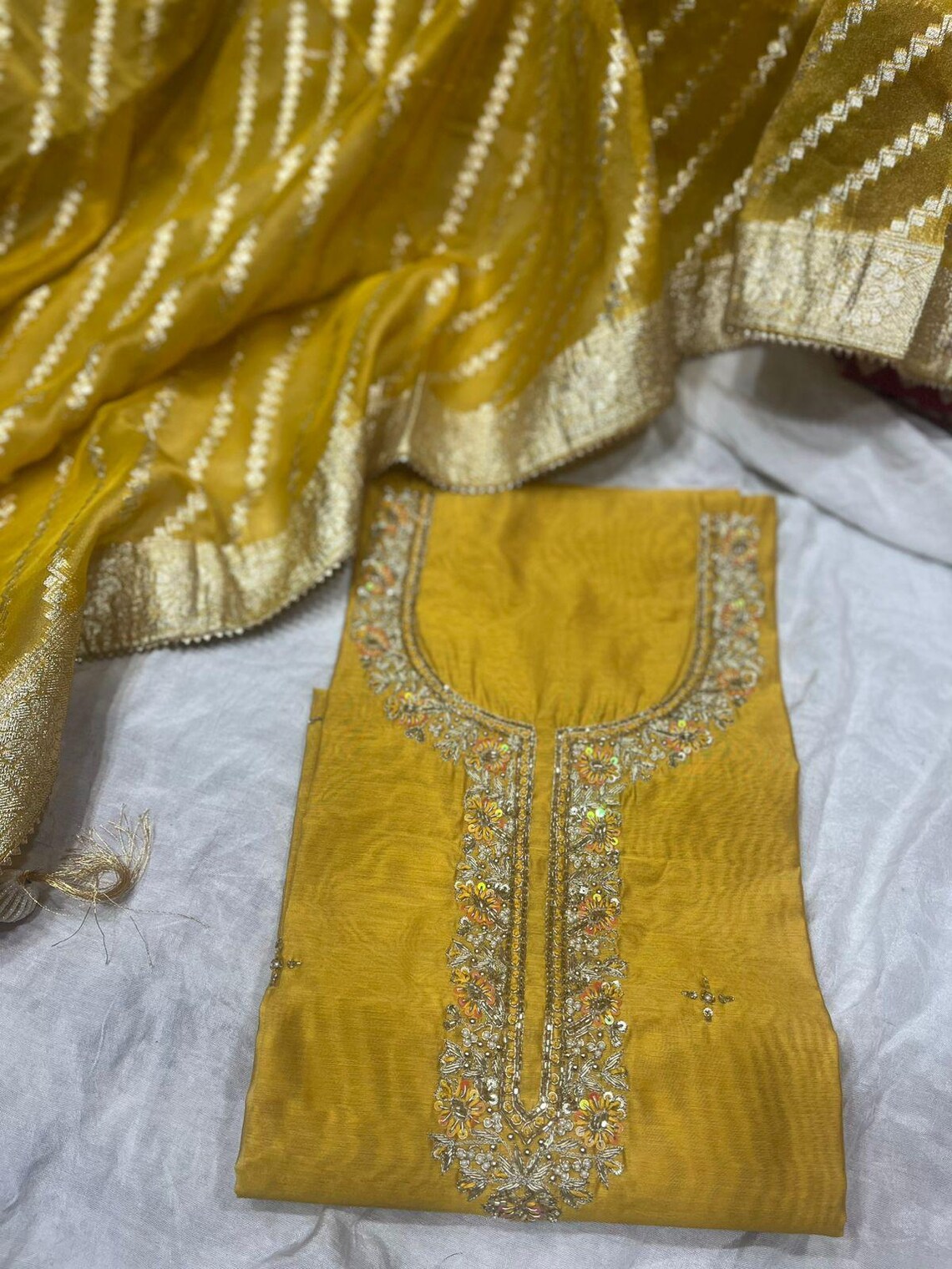 Chanderi Suit Material With Zardozi Hand Work Dress Material Suit ...