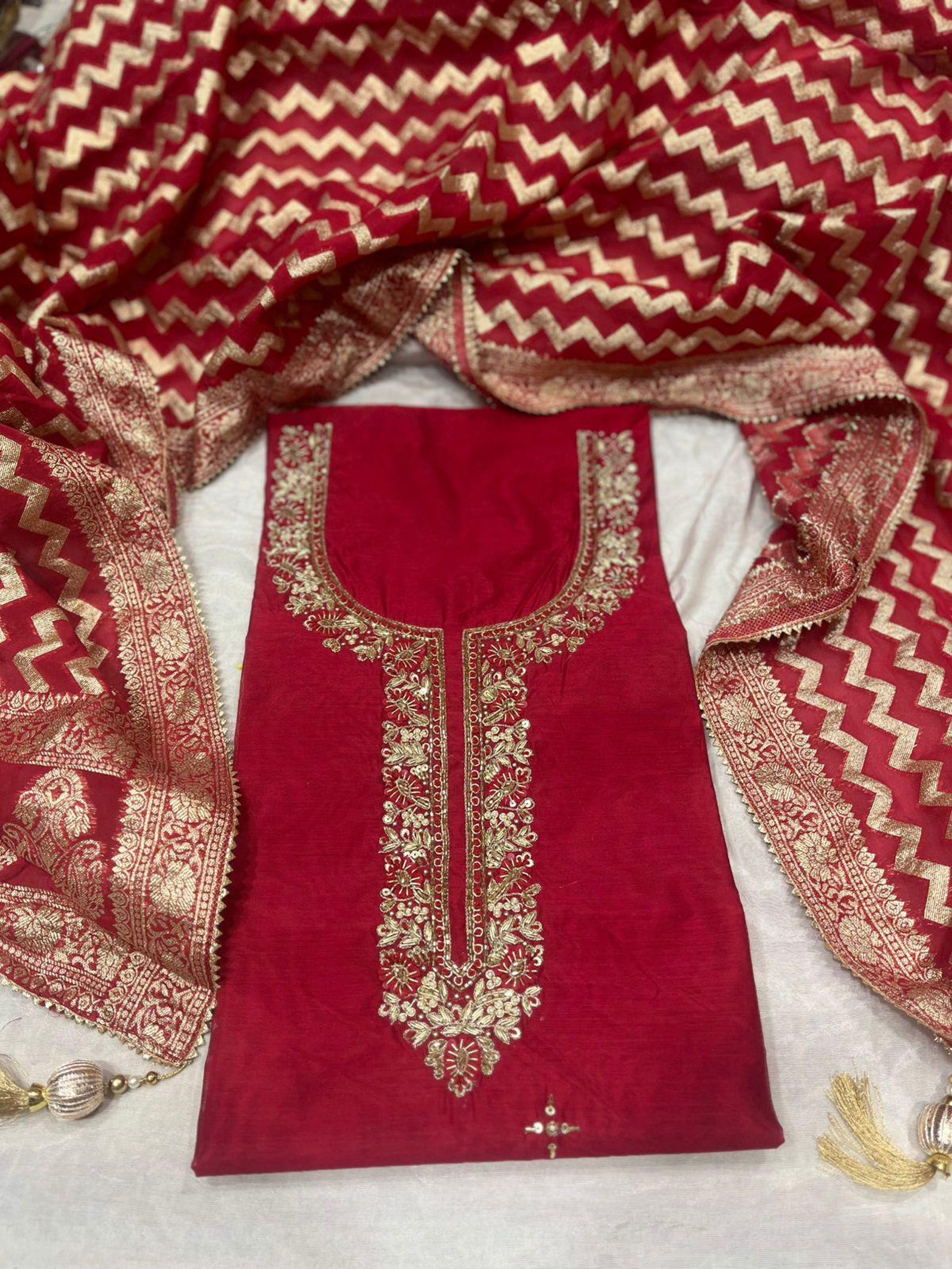 Chanderi Suit Material With Zardozi Hand Work Dress Material Suit ...