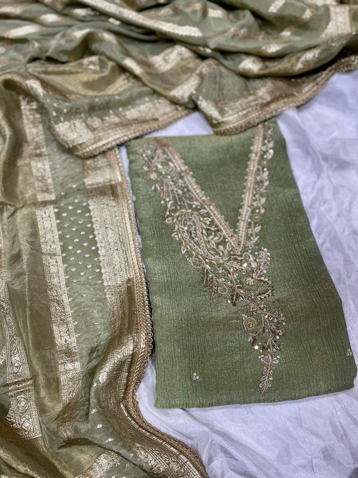 Crush Tissue Suit Material With Zardozi Hand Work | Dress Material ...