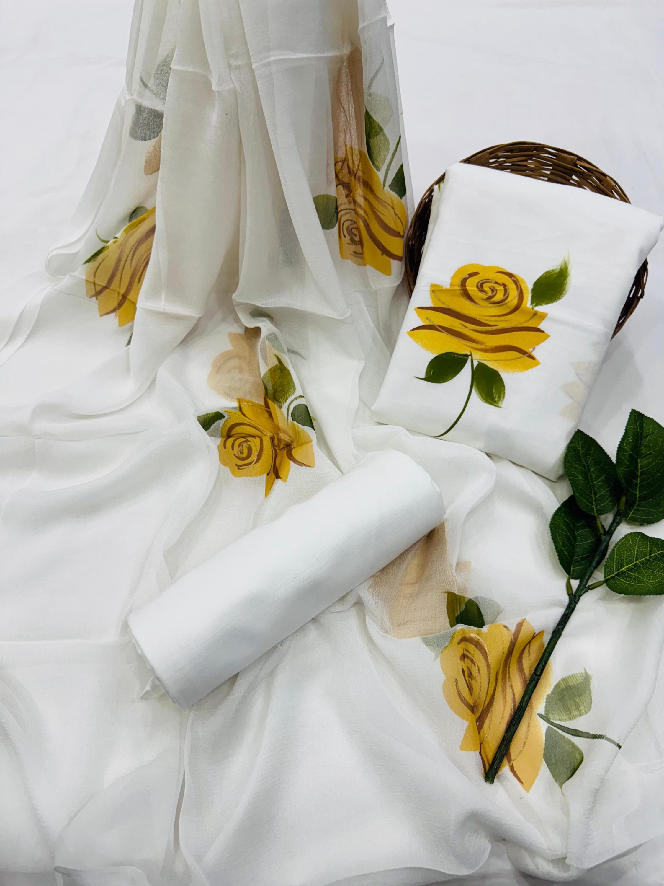 Pure Cotton Hand Painted Suit Materials With Chiffon Dupatta | Suit ...