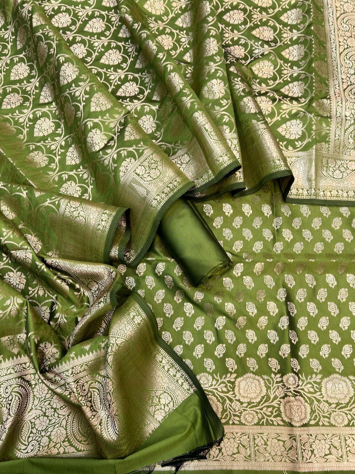 Pure Banarasi Silk Alfi Booti Suit Material | Suit Material | Dress ...