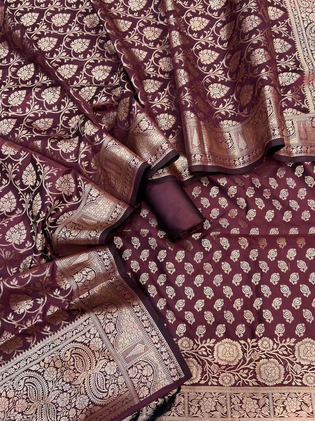 Pure Banarasi Silk Alfi Booti Suit Material | Suit Material | Dress ...