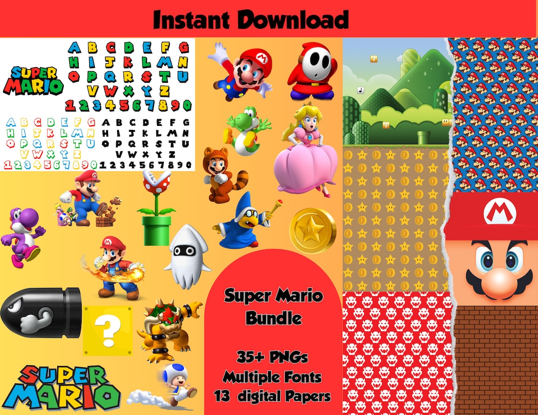 Super Mario PNG- Font -bundle - Etsy