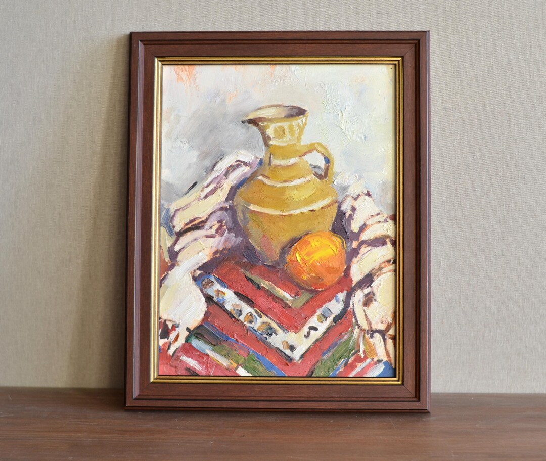 Original Framed Oil Painting. Still Life With a Jug in Ethnic Style ...