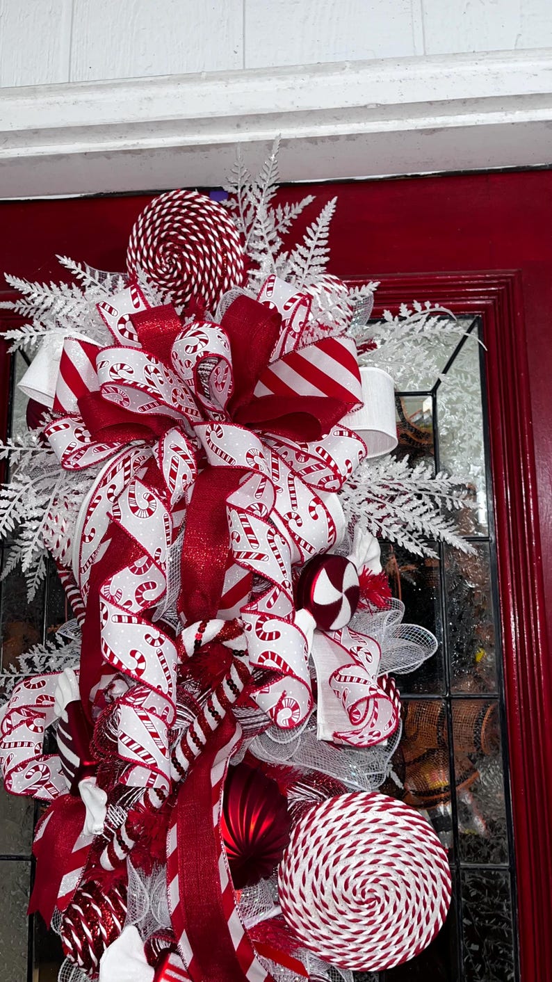 Candy Cane Teardrop Swag, Christmas Teardrop Swag - Etsy