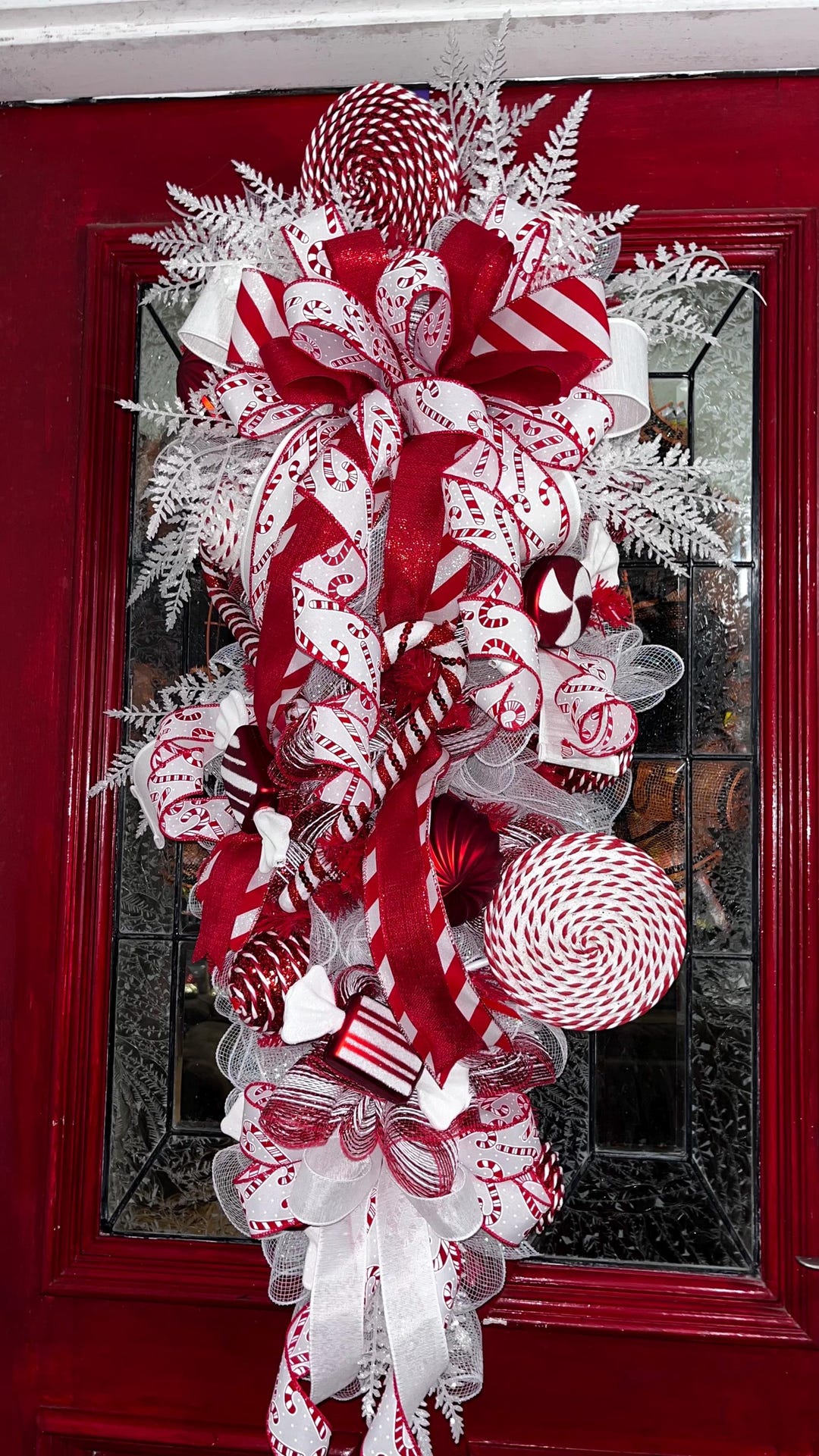 Candy Cane Teardrop Swag, Christmas Teardrop Swag - Etsy