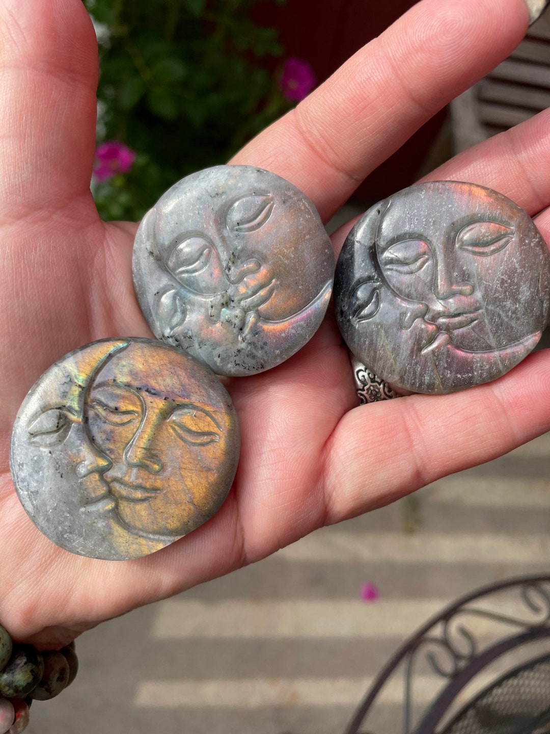 Hand Carved Labradorite Sun and Moon - Etsy