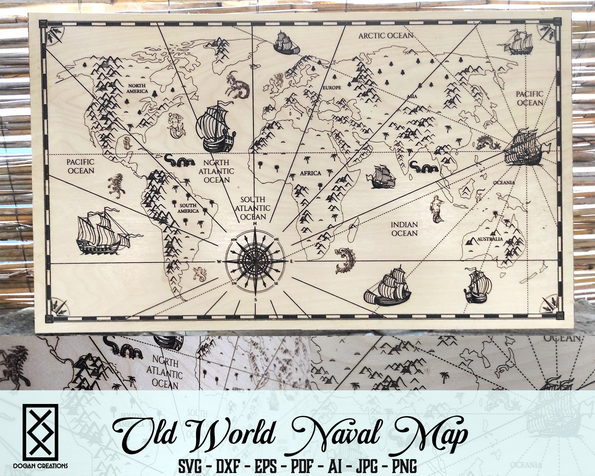 Old World Naval Map Laser Engraving Svg - Dxf - Eps - Pdf - Ai - Jpg ...