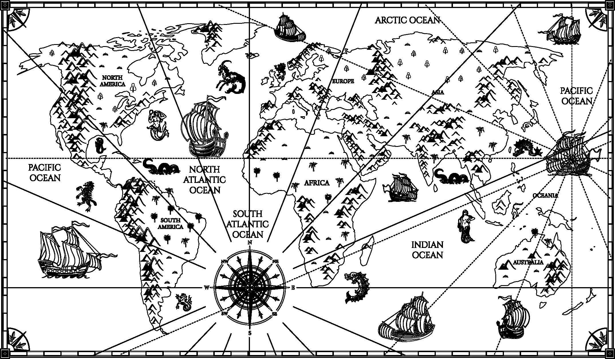 Old World Naval Map Laser Engraving Svg - Dxf - Eps - Pdf - Ai - Jpg ...
