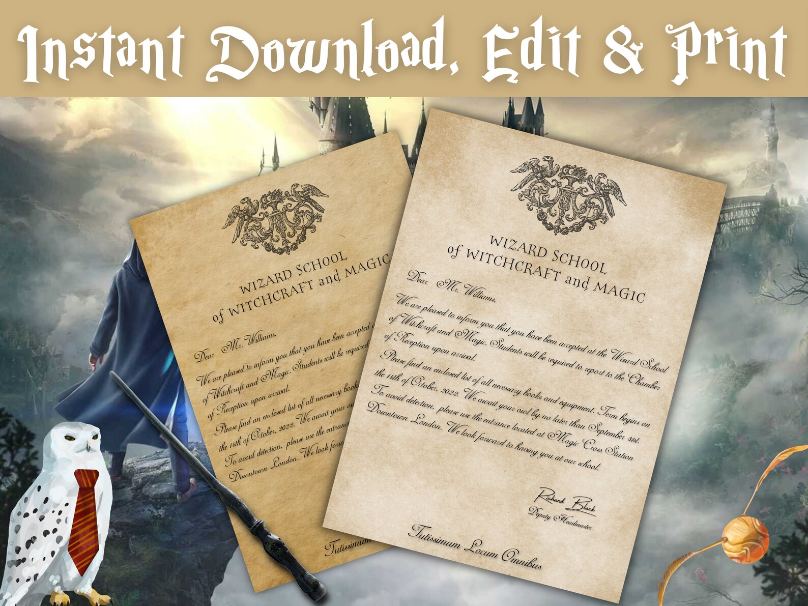 Hogwart Acceptance Letter Printable, Personalised Wizard Acceptance ...