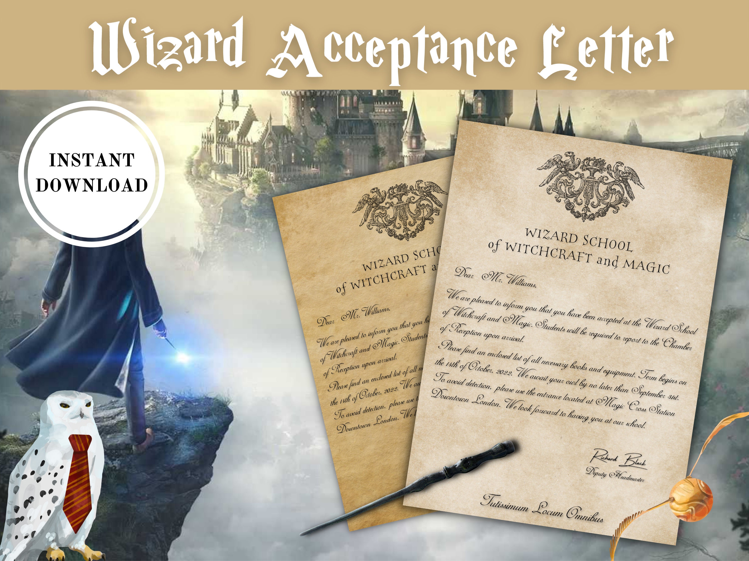 Hogwart Acceptance Letter Printable, Personalised Wizard Acceptance ...