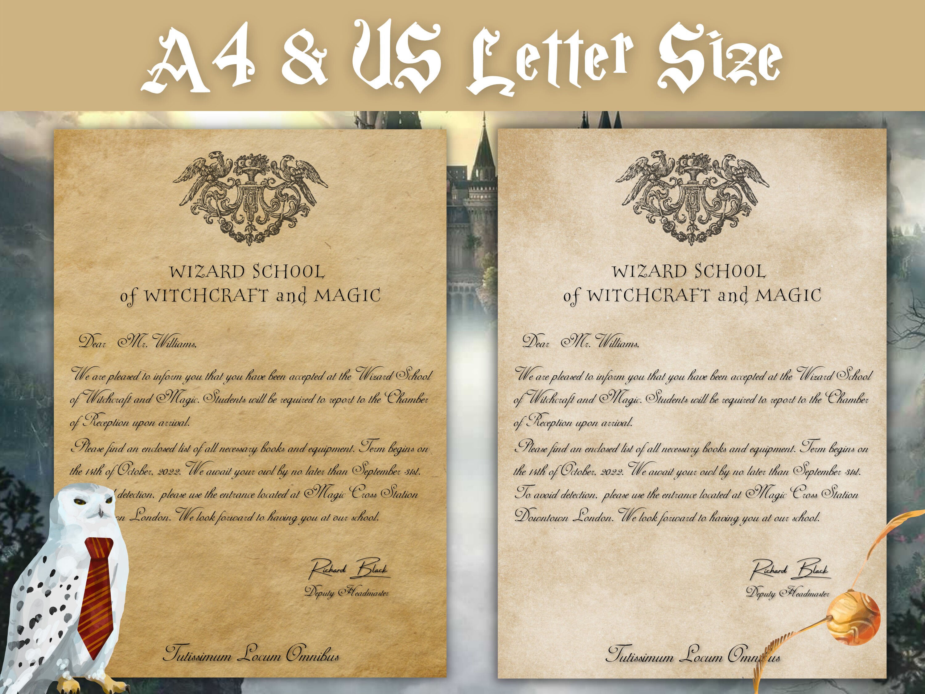 Hogwart Acceptance Letter Printable, Personalised Wizard Acceptance ...