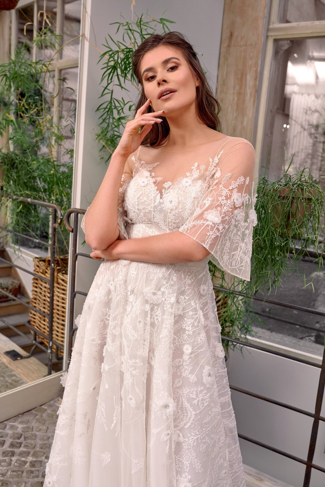 Fully Lace A-line Silhouette V-neckline Incredible Ivory Wedding Dress ...