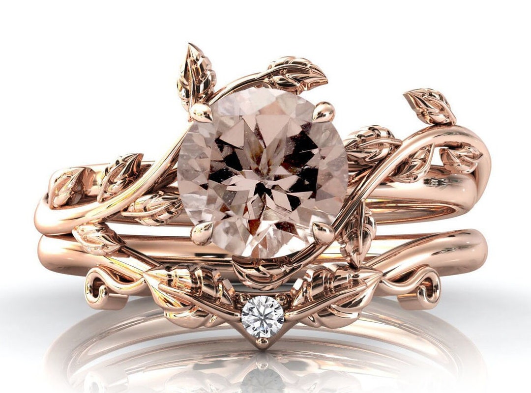 Vintage Morganite Engagement Ring Set 925 Sterling Silver Morganite ...