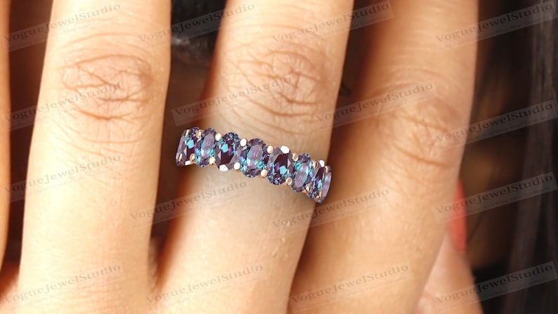 Alexandrite Eternity Band for Women Vintage Alexandrite Wedding Band ...