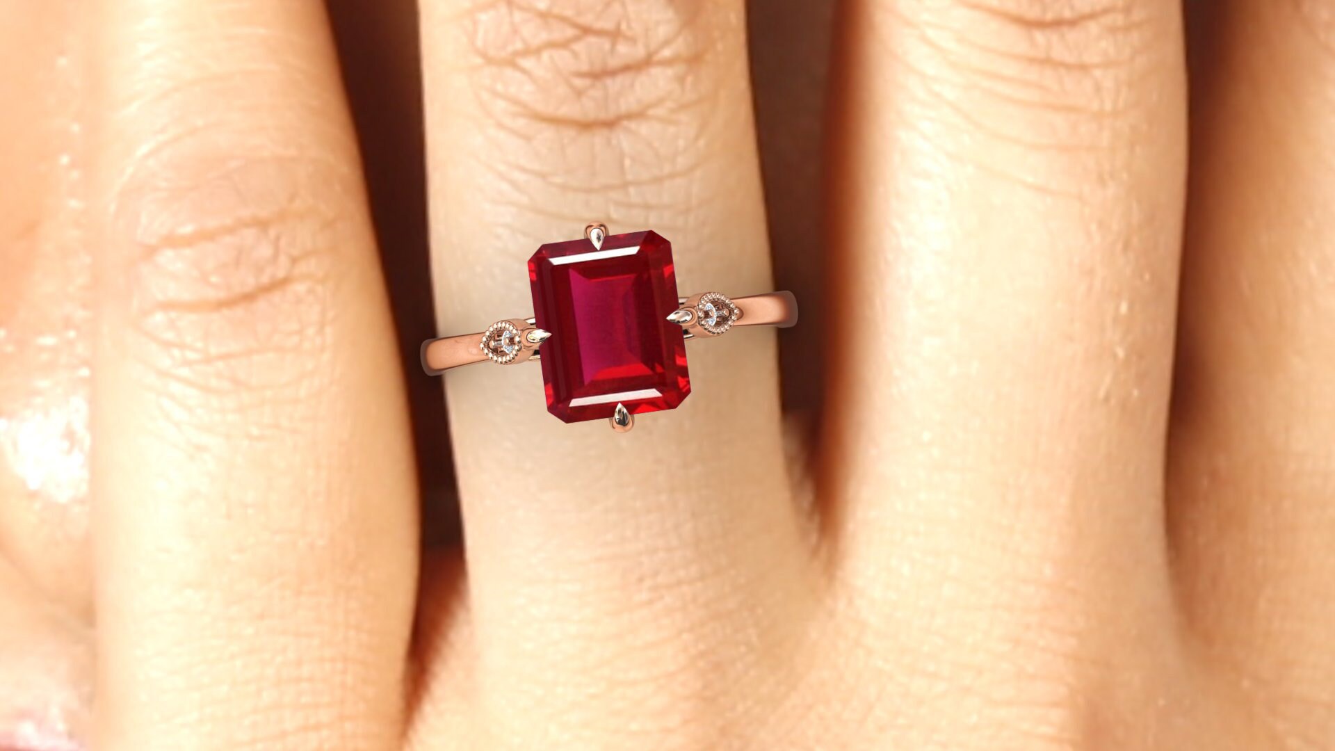 3 CT. Ruby Engagement Ring for Women Emerald Cut Ruby Wedding - Etsy