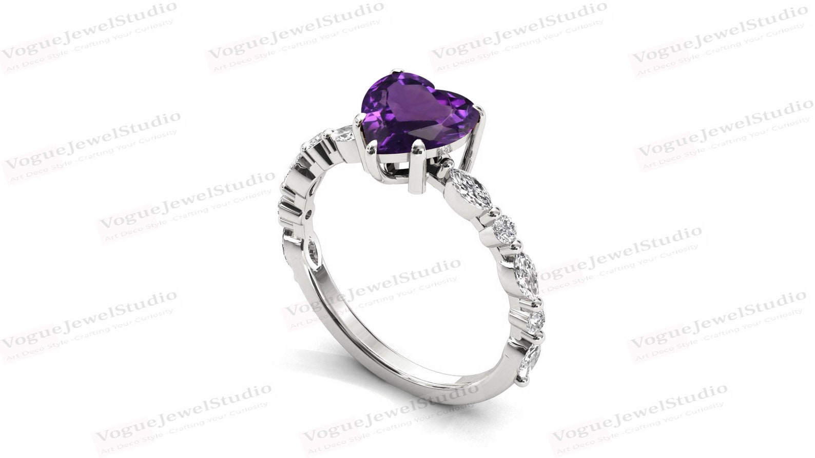 Heart Shaped Amethyst Engagement Ring for Women 14k Rose Gold - Etsy