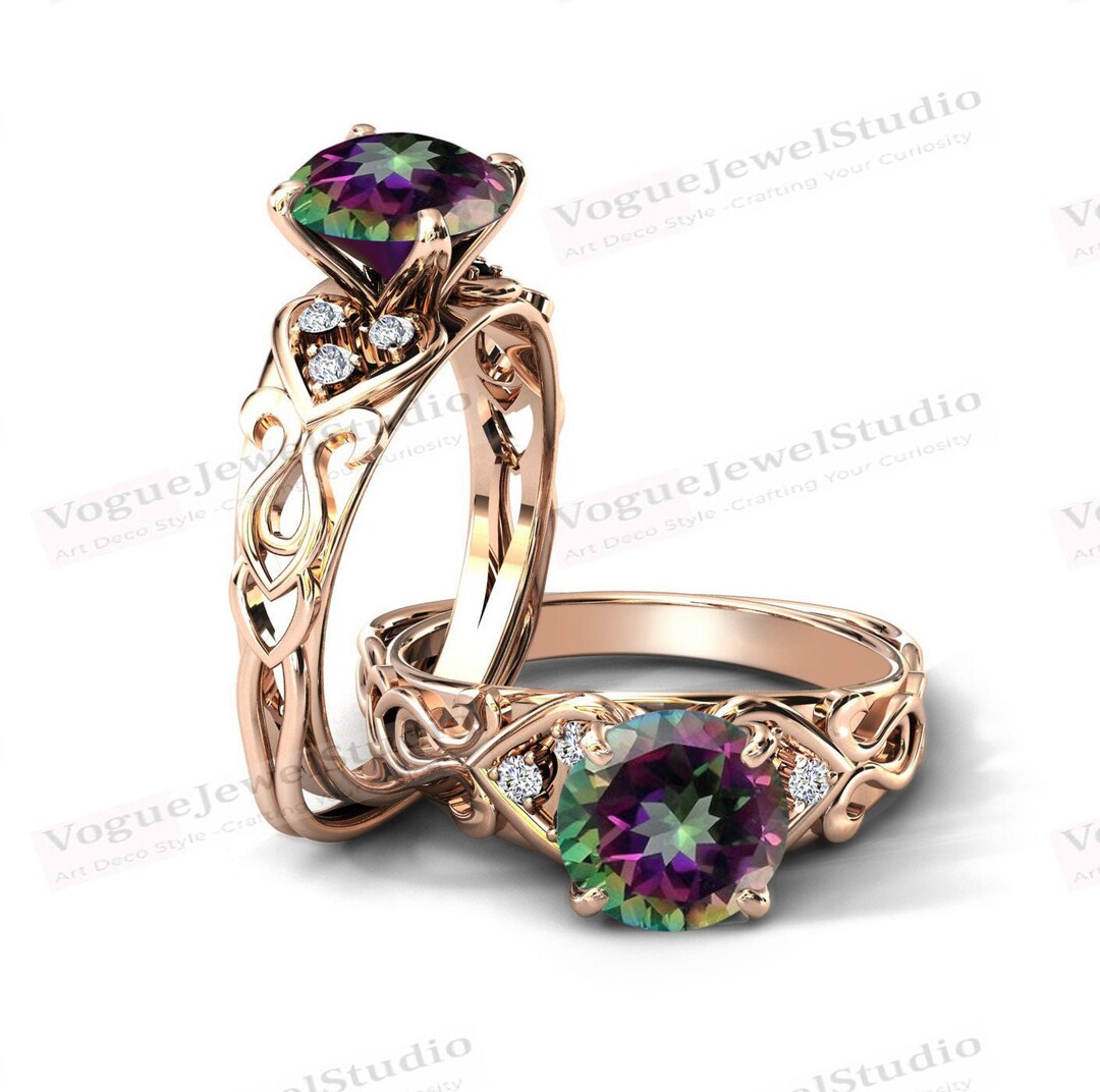 Antique Mystic Topaz Engagement Ring for Women 14k Gold Mystic Topaz ...