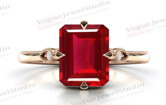3 CT. Ruby Engagement Ring for Women Emerald Cut Ruby Wedding - Etsy
