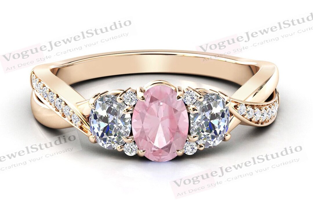 Pink Morganite Engagement Ring Art Deco Cluster Engagement Ring Oval ...