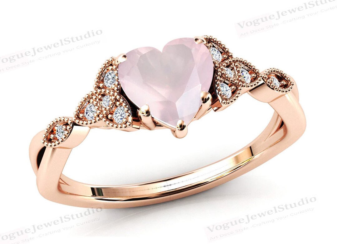 Unique Heart Shape Rose Quartz Engagement Ring 925 Sterling Silver Rose ...