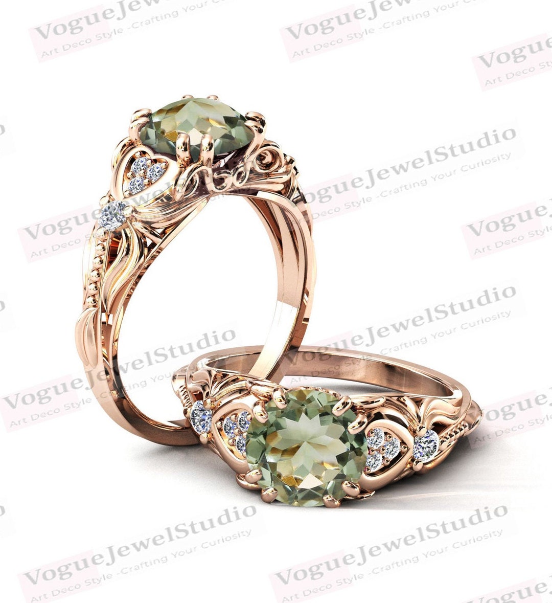 2ct. Antique Green Amethyst Engagement Ring 14k Gold Green Amethyst ...