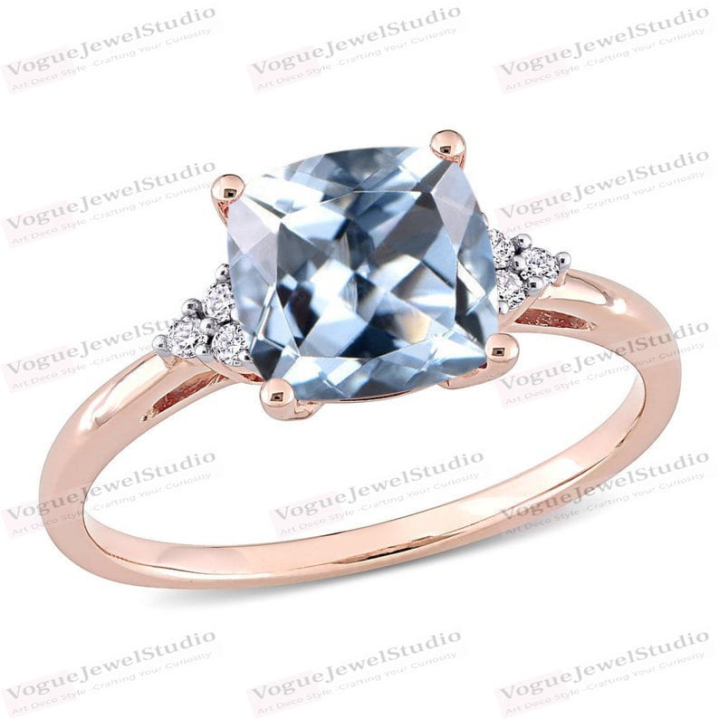 Vintage Aquamarine Engagement Ring Cushion Cut Aquamarine - Etsy