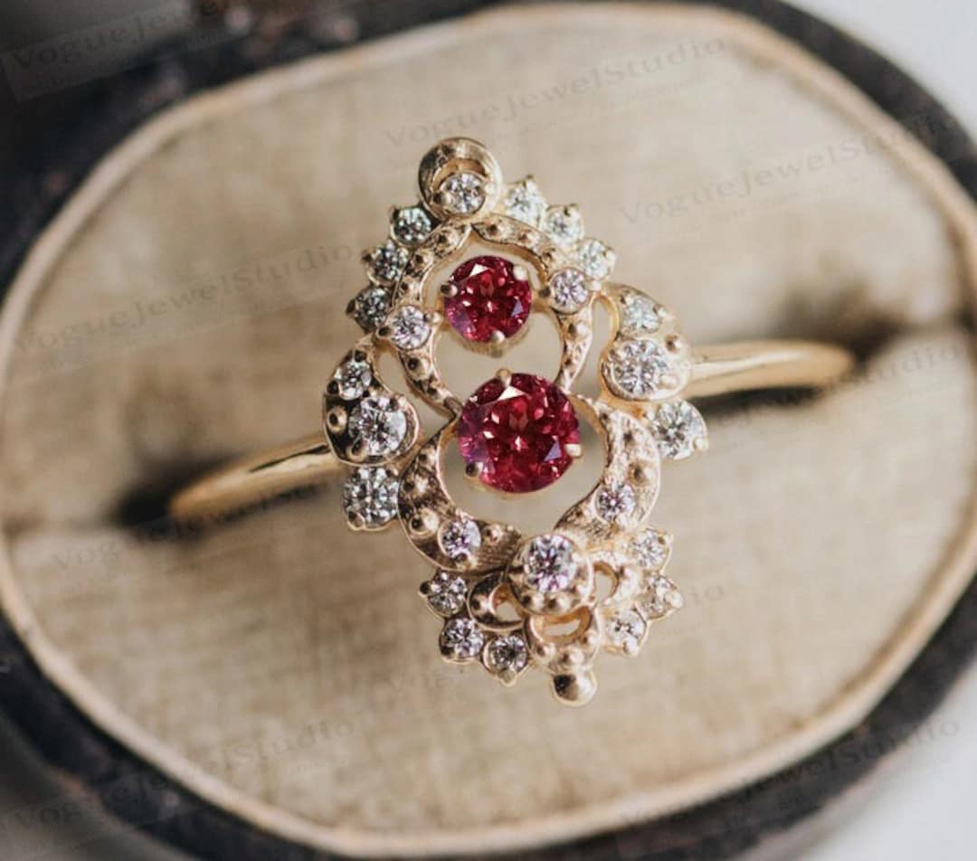 14k Gold Malaya Garnet Engagement Ring for Women Antique Vintage Malaya ...