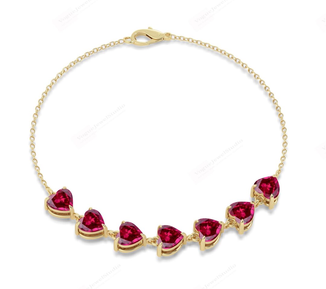 Art Deco Red Ruby Bracelet for Women Heart Shaped Ruby Wedding Bracelet ...