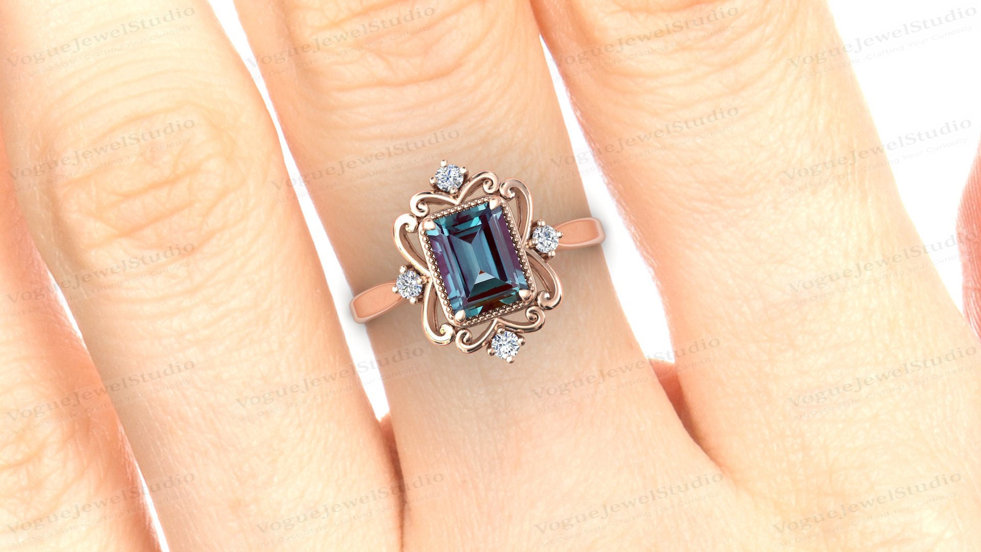 Art Deco Alexandrite Engagement Ring Vintage Alexandrite Wedding Ring ...