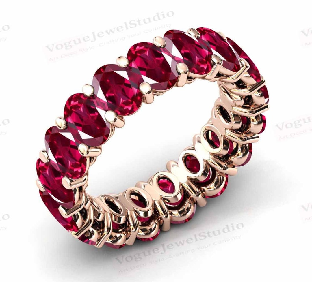 Art Deco Ruby Eternity Band for Women 14k Gold Red Ruby Full Eternity ...