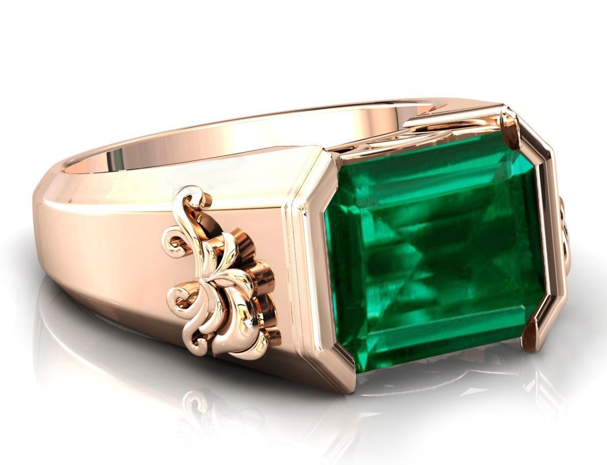 Art Deco Emerald Signet Ring for Man Emerald Cut Unisex Ring 925 ...