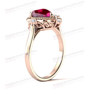Art Deco Heart Shaped Ruby Engagement Ring Antique Filigree Design Ruby Wedding Ring 14k Gold ...