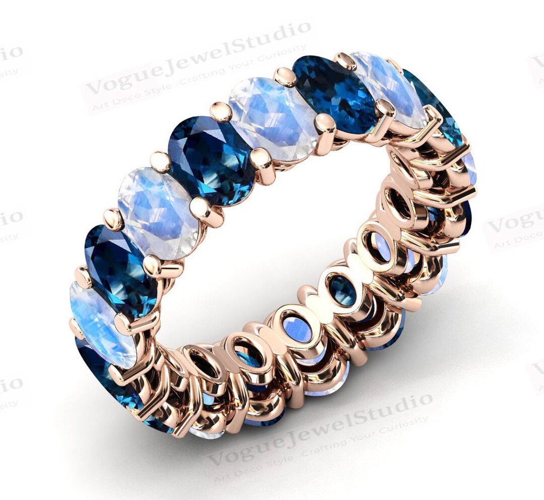 Vintage London Blue Topaz & Moonstone Eternity Band for Her Unique ...