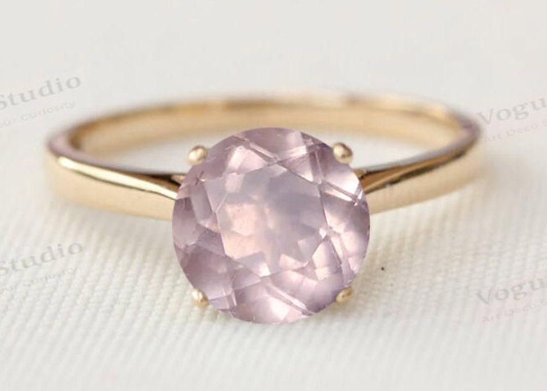 Natural Rose Quartz Solitaire Engagement Ring for Women 925 Sterling ...