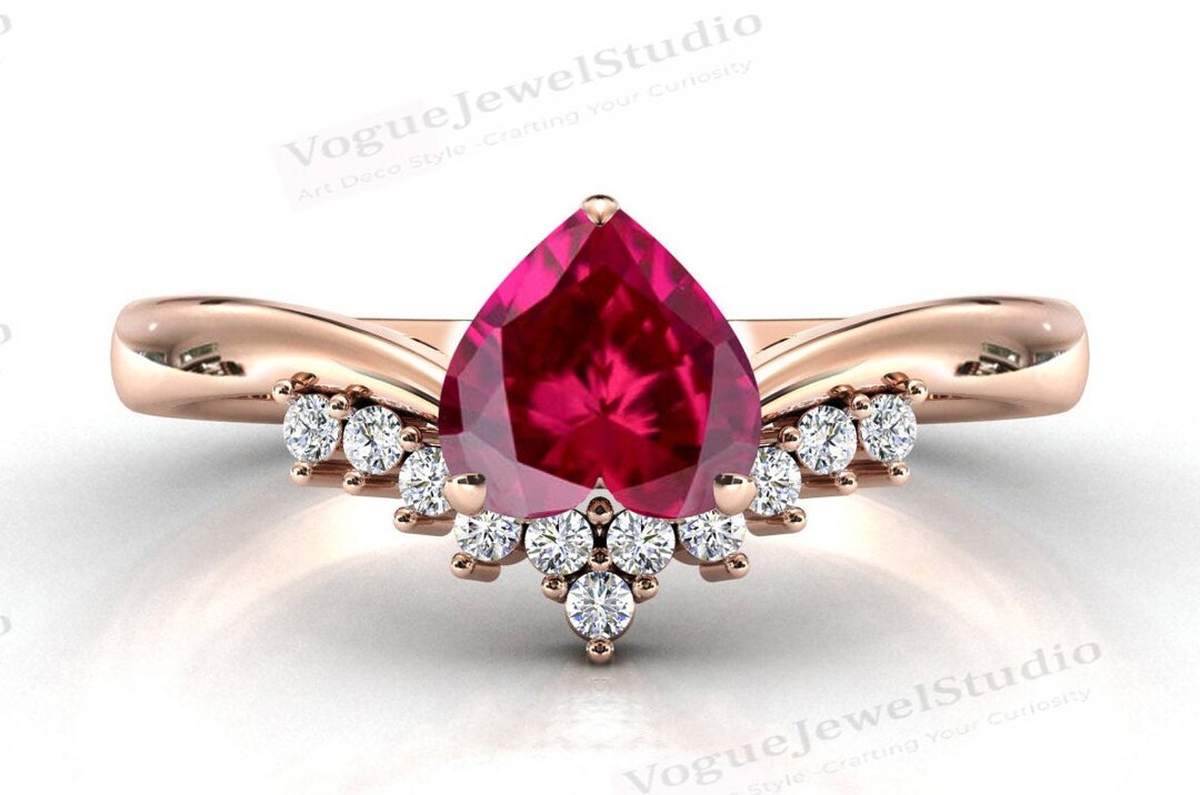 Antique Heart Shaped Red Ruby Engagement Ring 14k Gold Ruby Wedding Promise Ring Art Deco Red ...