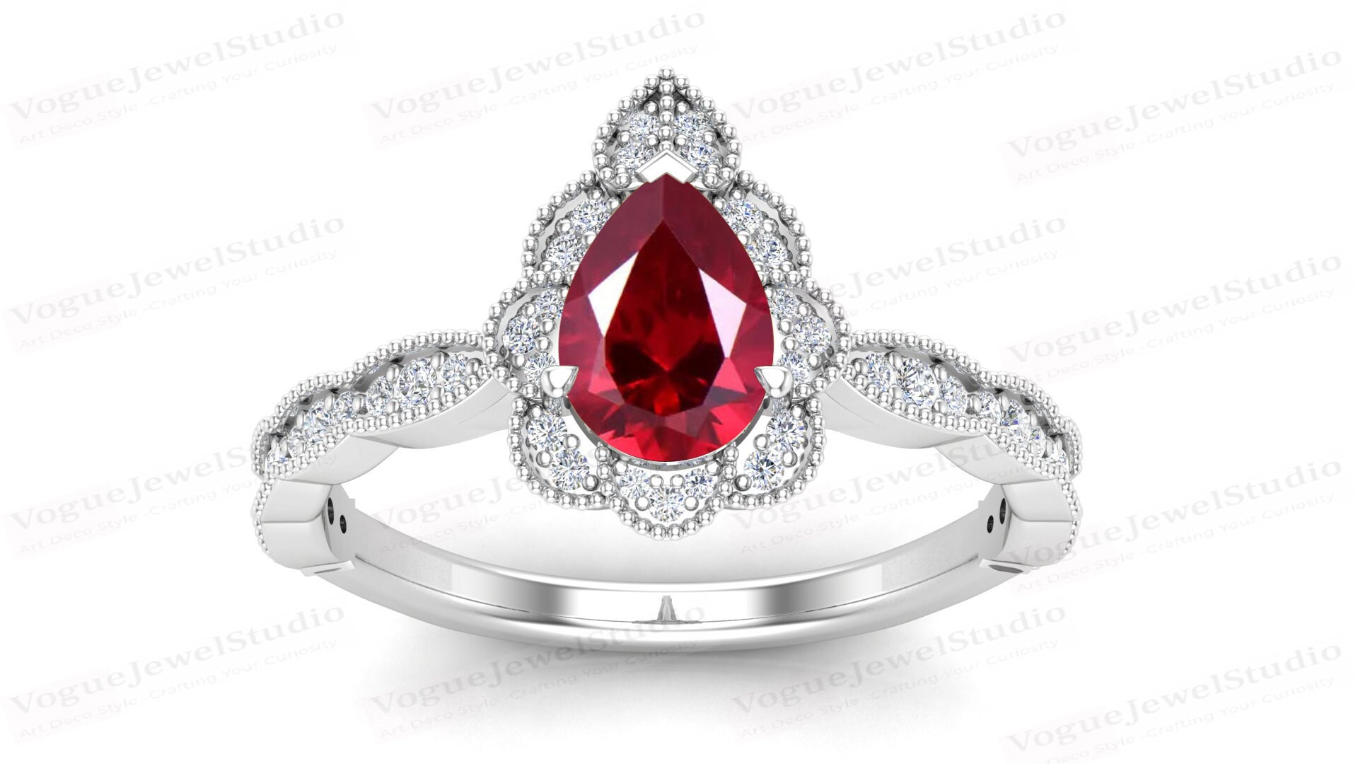 Art Deco Pear Shaped Ruby Engagement Ring 14k Rose Gold Ruby - Etsy