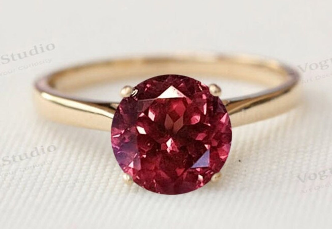 Vintage Malaya Garnet Solitaire Engagement Ring 14k Rose Gold Malaya ...