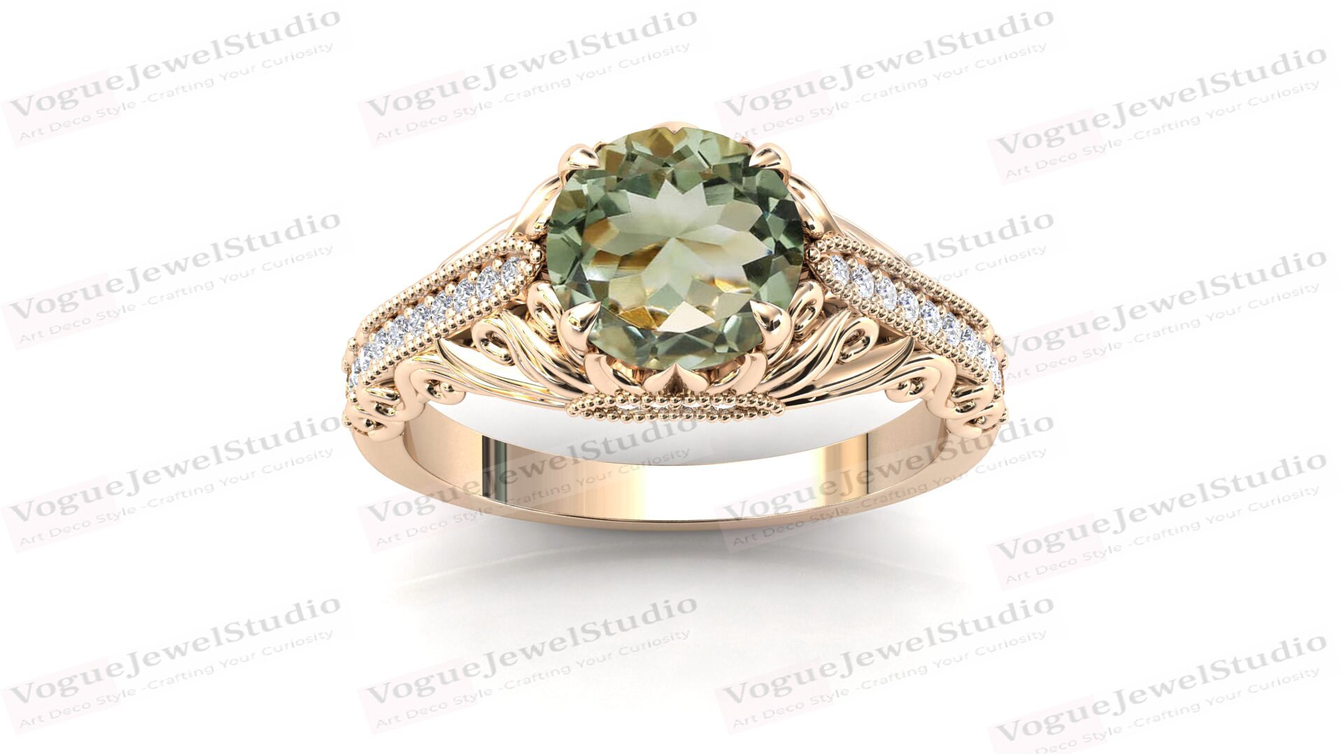 Antique Green Amethyst Engagement Ring 14k Gold Green Amethyst - Etsy
