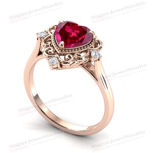 Art Deco Heart Shaped Ruby Engagement Ring Antique Filigree Design Ruby ...