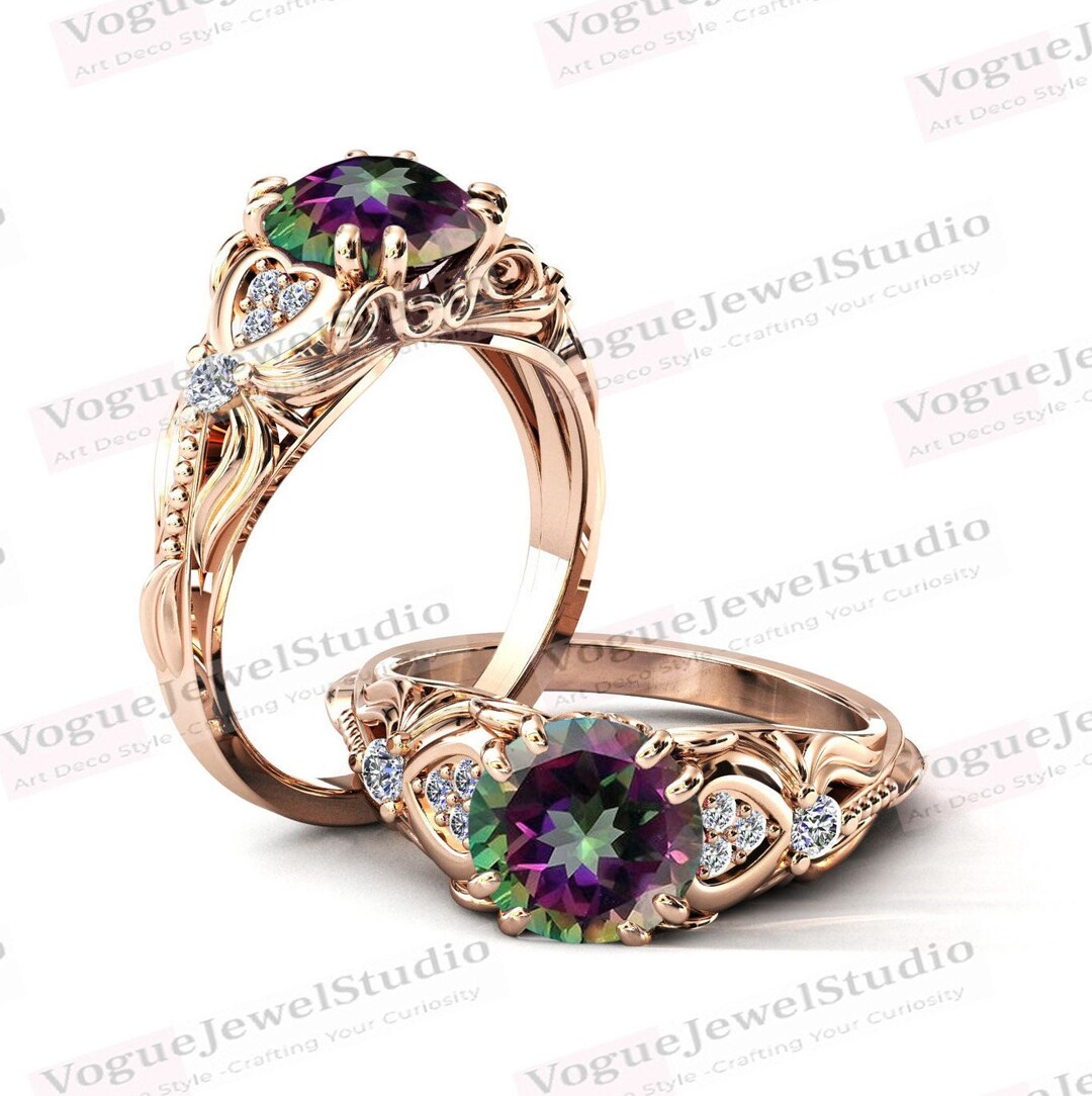 Bio Color Mystic Topaz Engagement Ring 14k Gold Mystic Topaz Art Deco ...