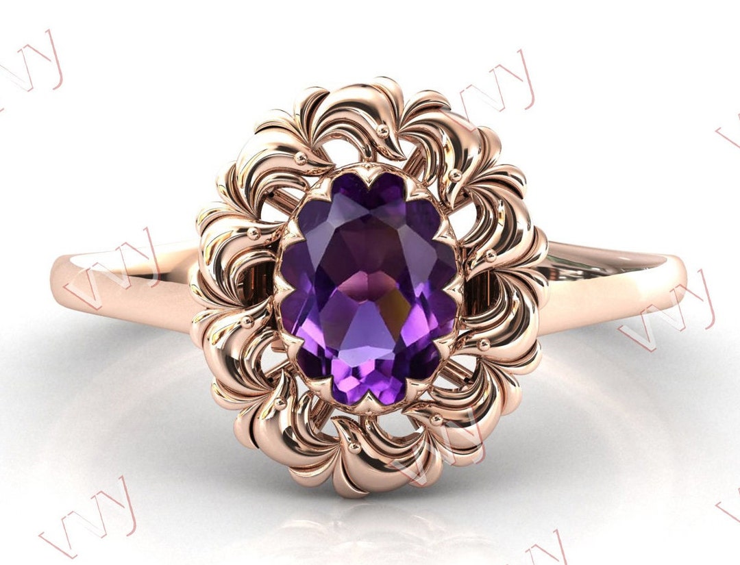 Carp Koi Fish Style 14k Gold Amethyst Engagement Ring Art Deco Amethyst ...