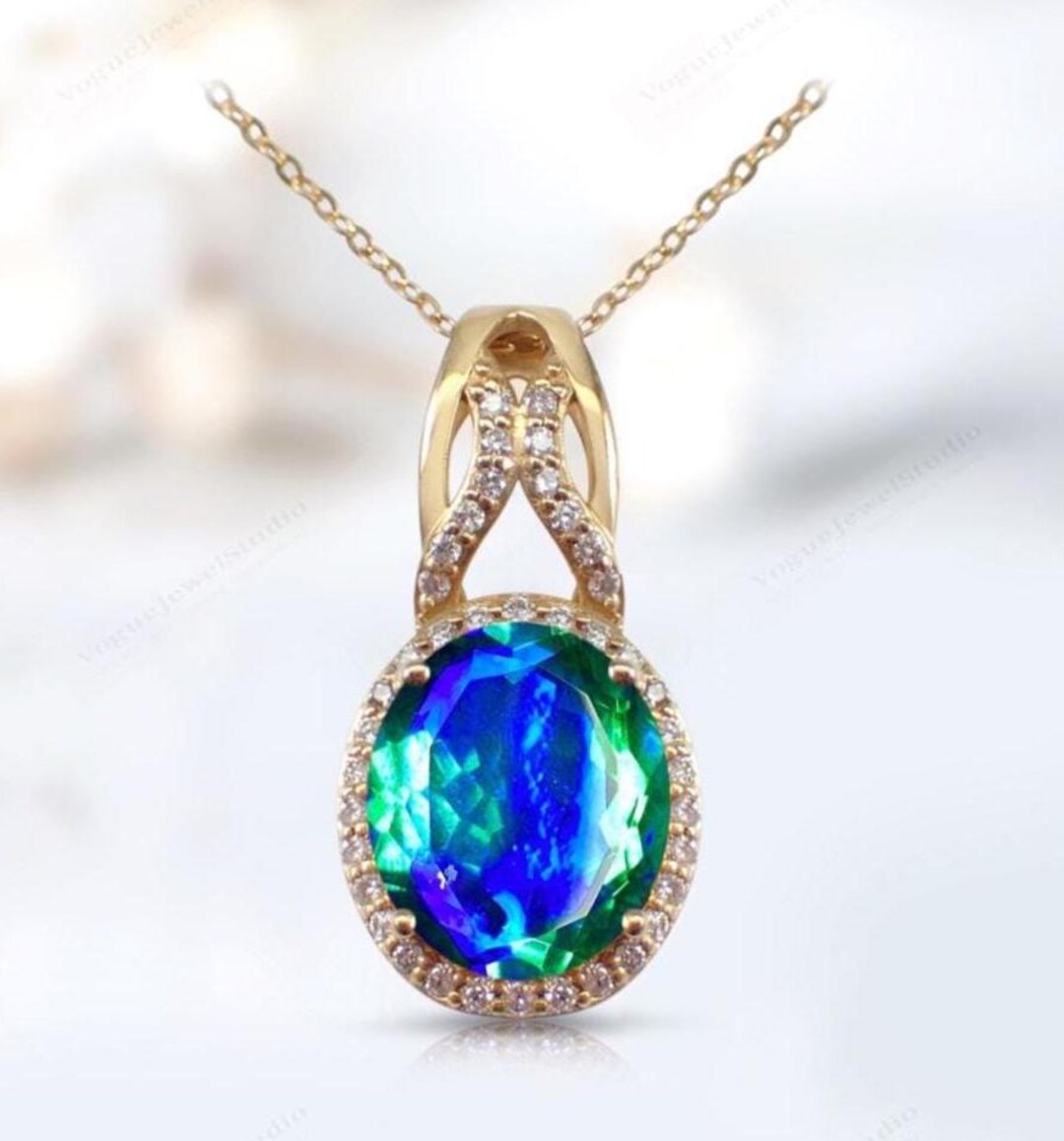 Unique Peacock Quartz Pendant for Women Green Blue Gemstone Pendant Art ...