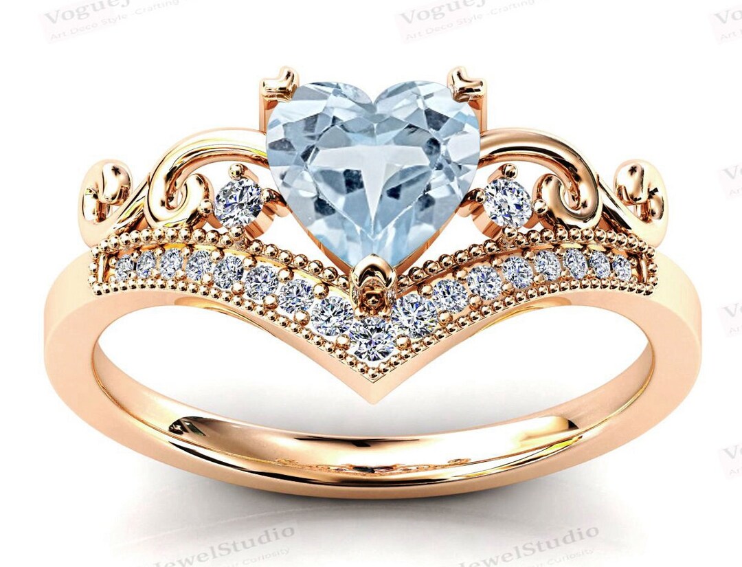 Heart Shaped Aquamarine Engagement Ring for Women 14k Gold Aquamarine ...