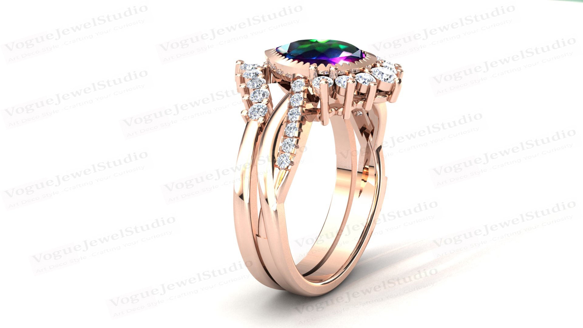 Bio Color Mystic Topaz Engagement Ring Set Pear Shaped Mystic Topaz ...