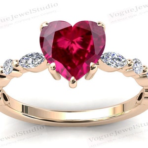 Heart Shaped Red Ruby Engagement Ring 925 Sterling Silver Ruby Wedding ...