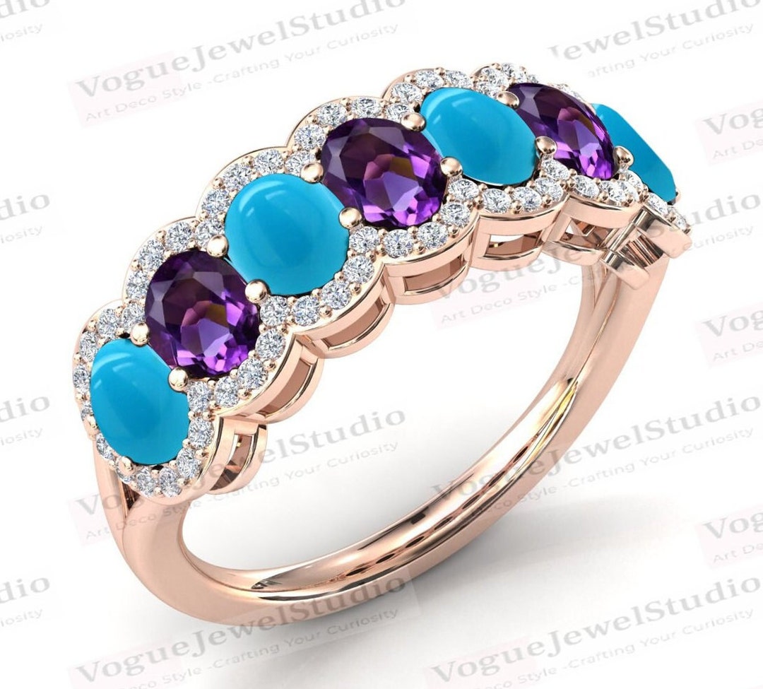 Sleeping Beauty Turquoise Eternity Band for Women 14k Rose Gold ...